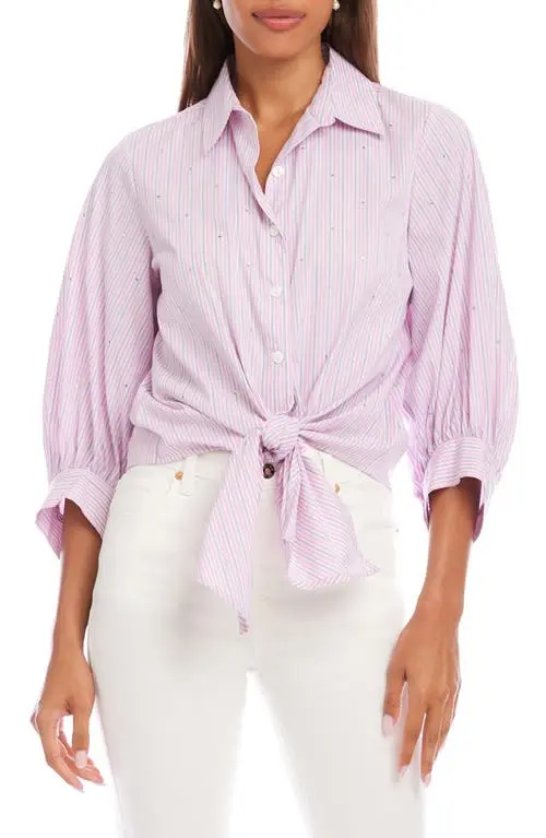 Karen Kane Embellished Striped Tie Front Top - Pink