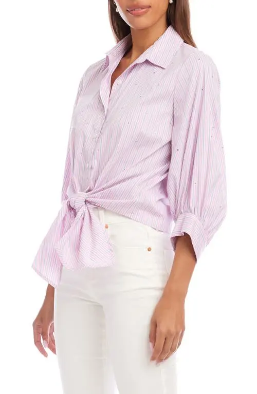 Karen Kane Embellished Striped Tie Front Top - Pink