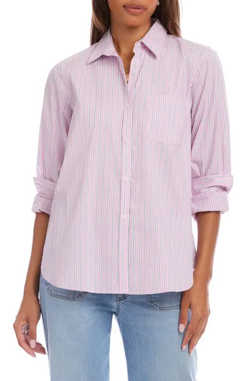 Karen Kane Stripe Cotton Blend Button-up Shirt - Pink