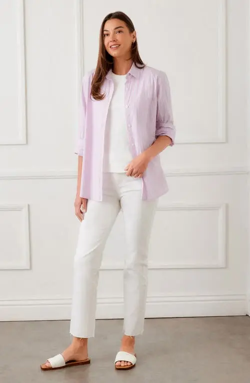Karen Kane Stripe Cotton Blend Button-up Shirt - Pink