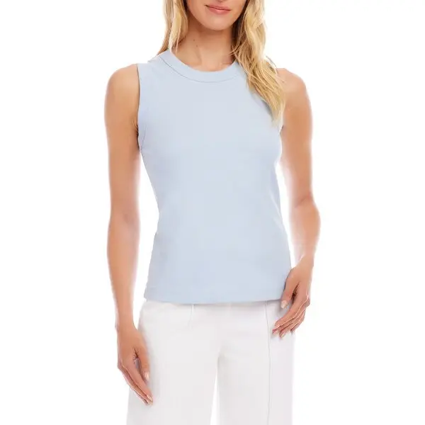 Karen Kane Crewneck Rib Tank - Light Blue