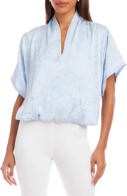 Karen Kane Crushed Satin V-neck Top - Light Blue