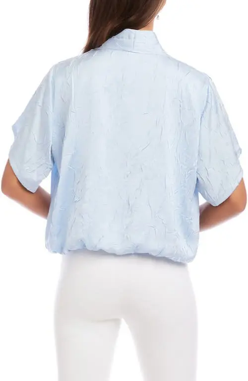 Karen Kane Crushed Satin V-neck Top - Light Blue