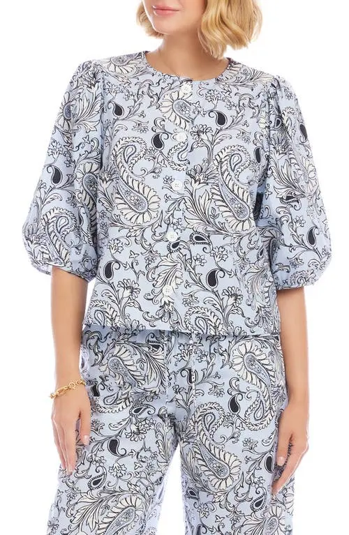 Karen Kane Puff Sleeve Button-up Top