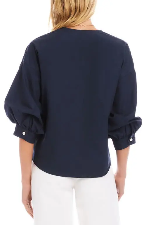 Karen Kane Lantern Sleeve Button-up Shirt - Navy