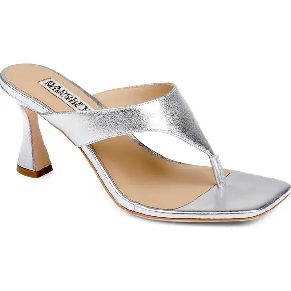 Badgley Mischka Whitley Leather Flip Flops - Silver Metallic