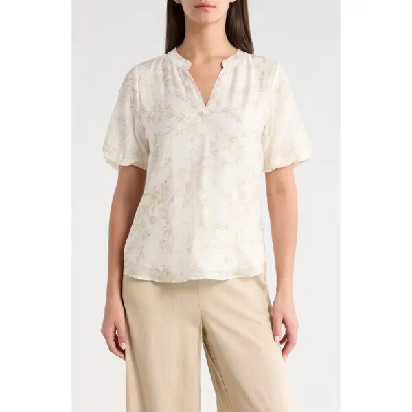 Vince Camuto Floral Print Short Sleeve Top - Camel