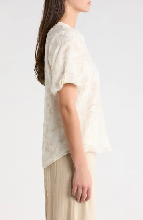 Vince Camuto Floral Print Short Sleeve Top - Camel