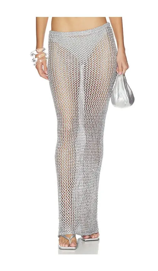 Superdown Letina Knit Maxi Skirt - Metallic Silver