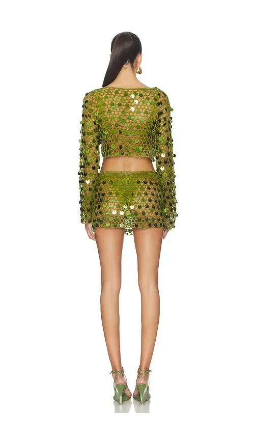 Superdown Crocheted Sequin Skirt Set - Green