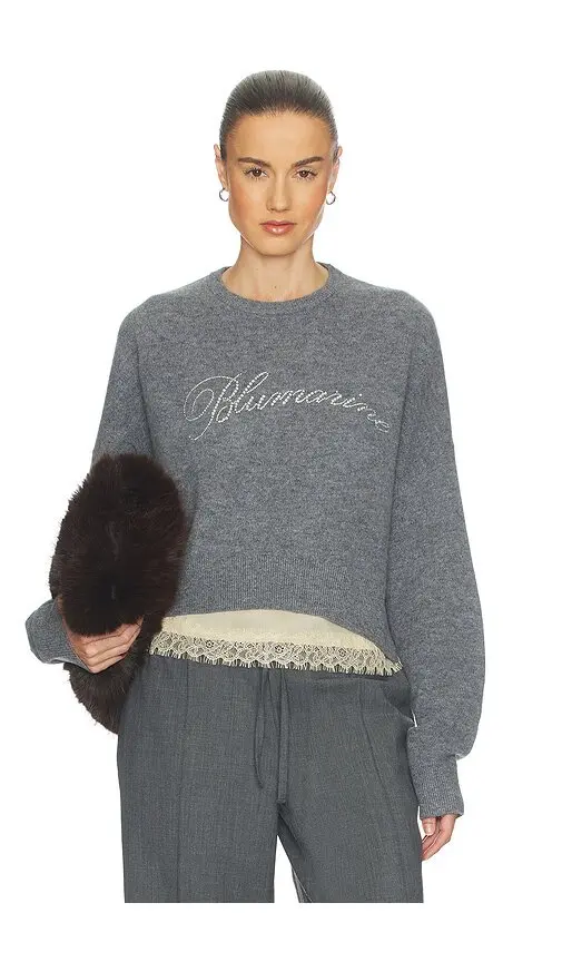 Blumarine Knit Logo Embroidered Pullover - Grey