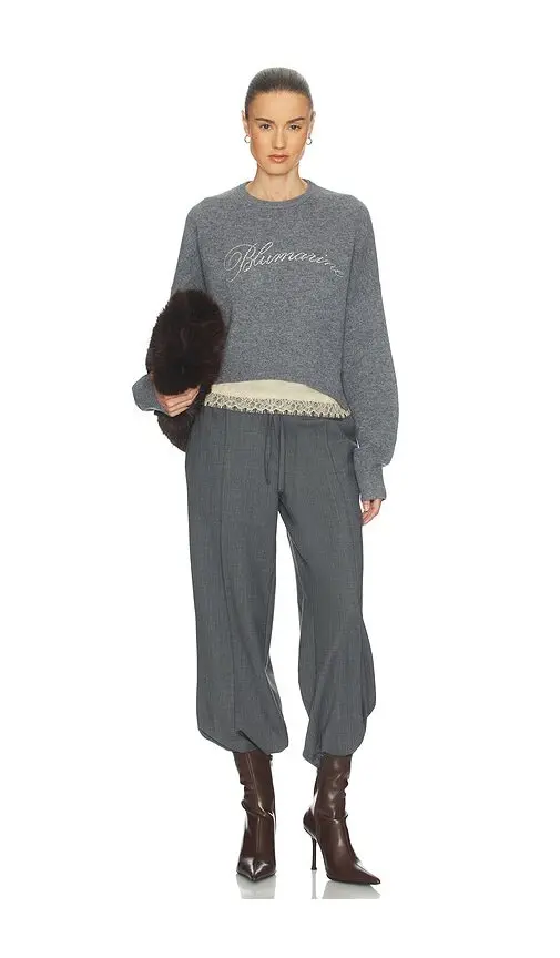 Blumarine Knit Logo Embroidered Pullover - Grey