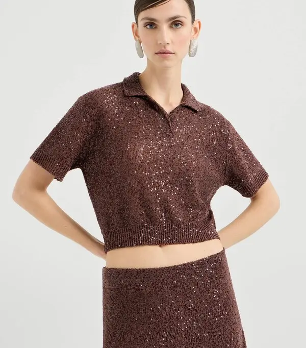 Brunello Cucinelli Sequin Collared Top
