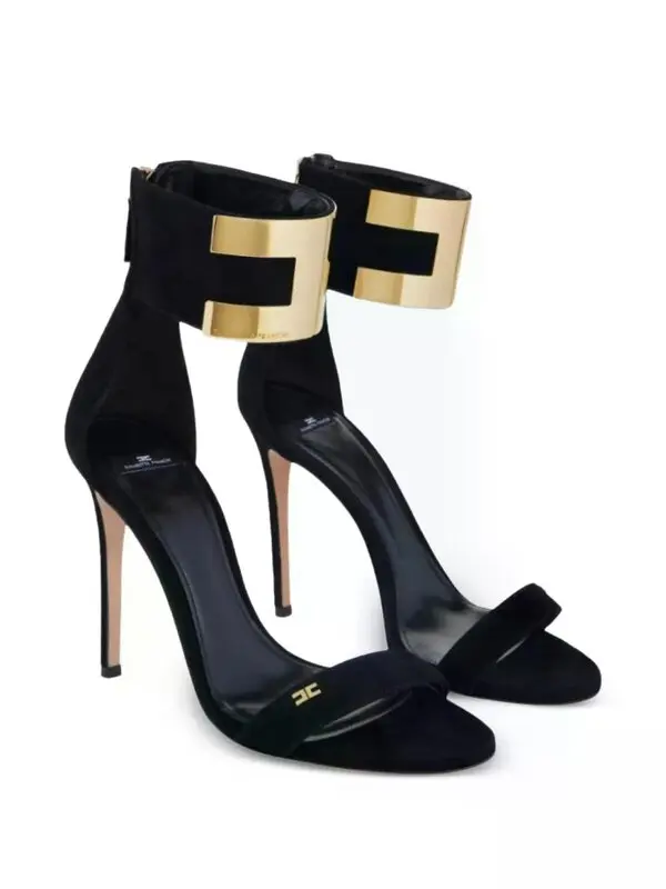 Elisabetta Franchi Suede Sandals With Jewel Logo Detail