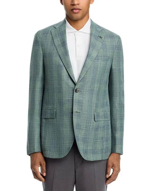 JACK VICTOR Midland Wool, Silk & Linen Plaid Sport Coat - Sage/ Navy