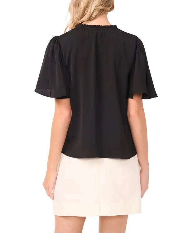 Vince Camuto Tie Neck Flutter Sleeve Top - Rich Black