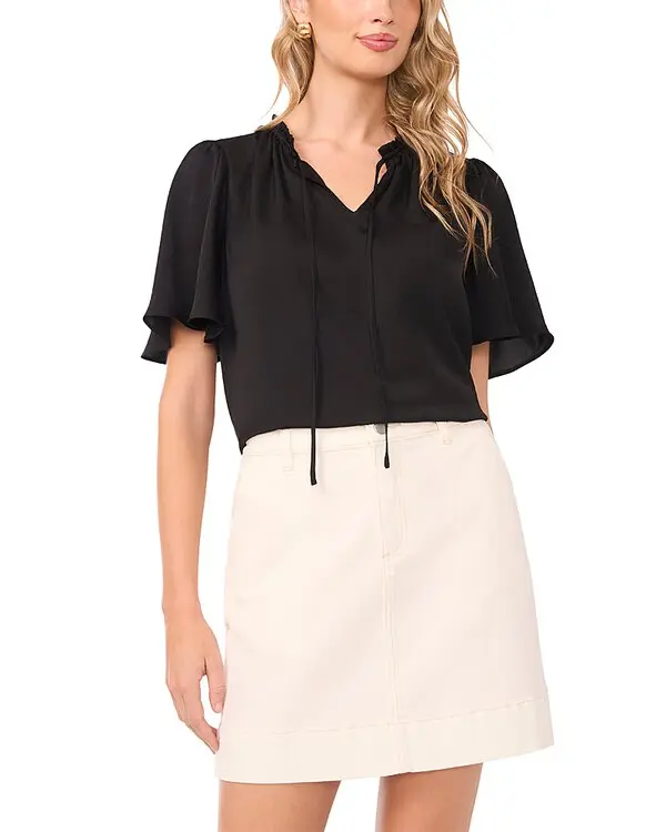 Vince Camuto Tie Neck Bishop Sleeve Blouse - Rich Black
