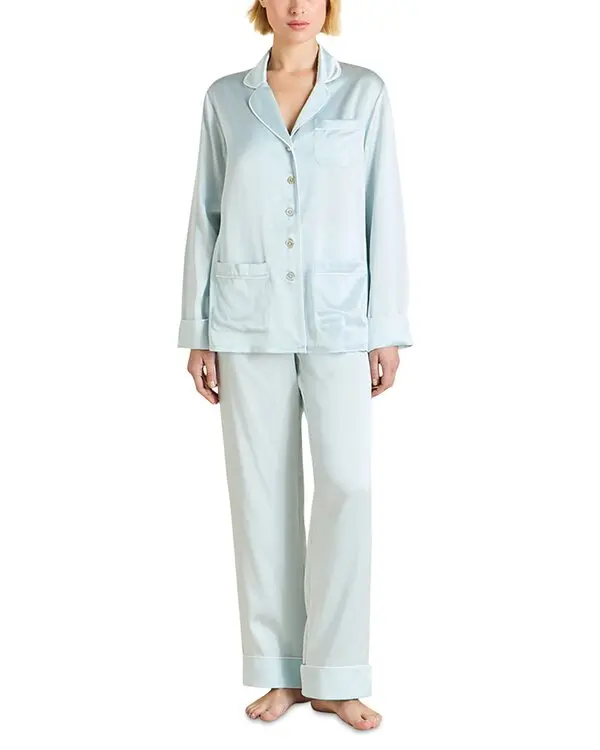 Olivia Von Halle Silk Woven Long Pajama Set - Powder Blue