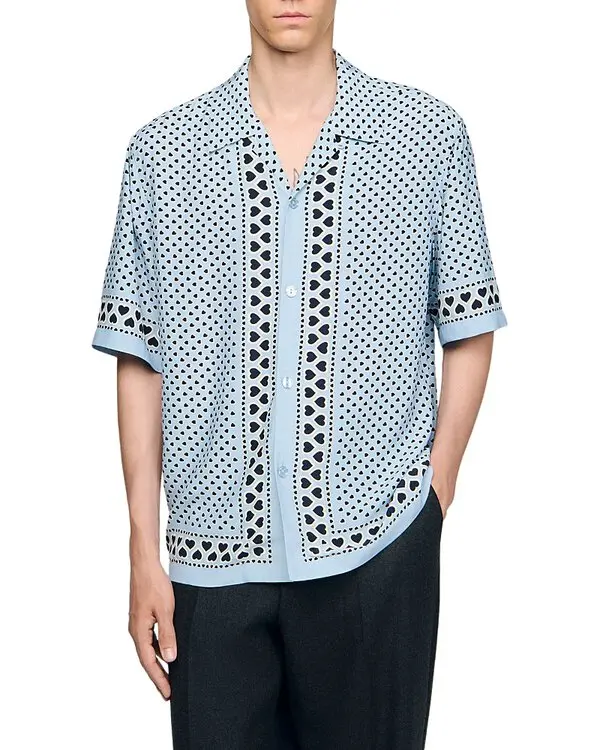 Sandro Heart Motif Loose Fit Button Down Shirt - Sky Blue