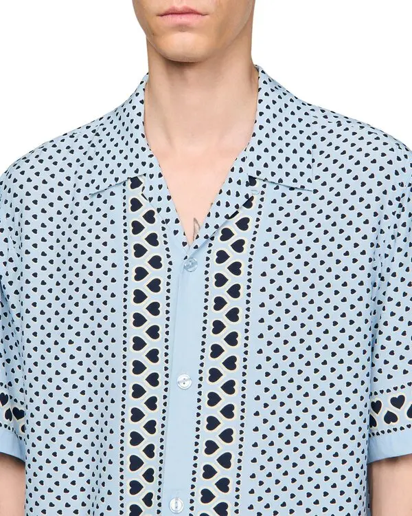 Sandro Heart Motif Loose Fit Button Down Shirt - Sky Blue