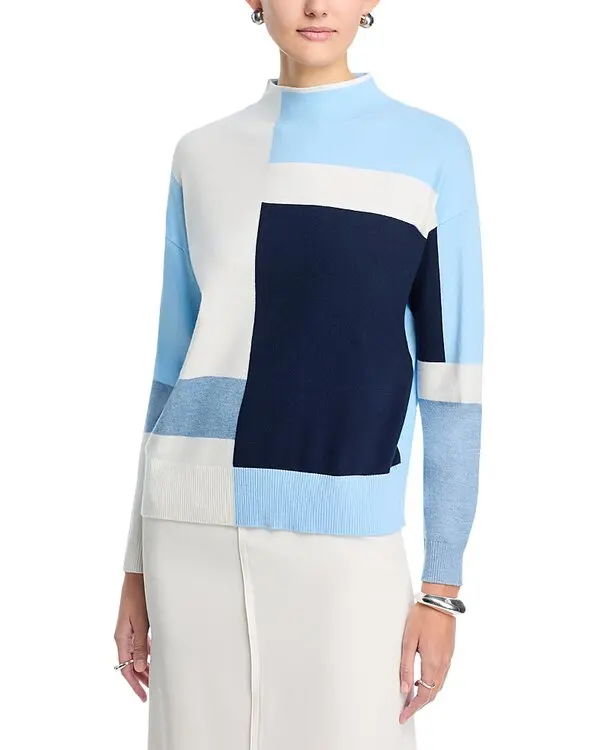 T Tahari Mock Neck Colorblock Sweater
