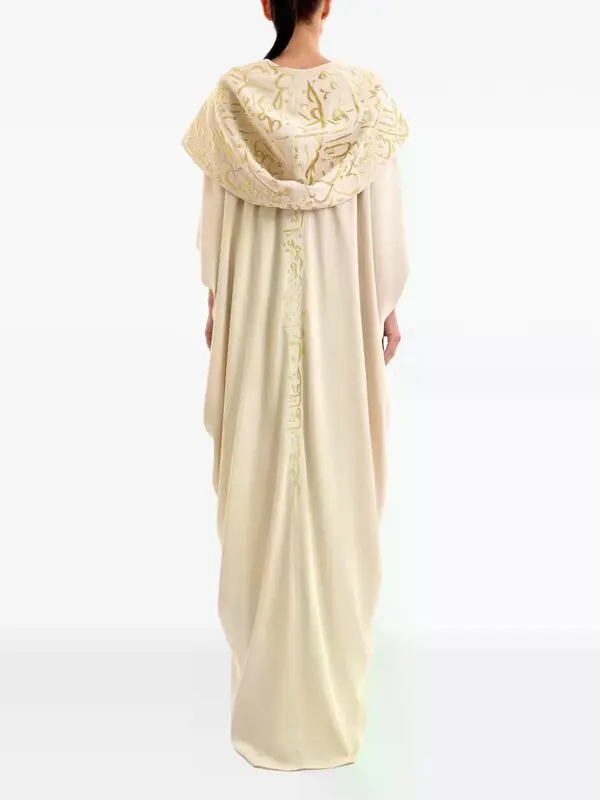 GEMY MAALOUF Calligraphy-embroidered Hooded Kaftan - Neutrals