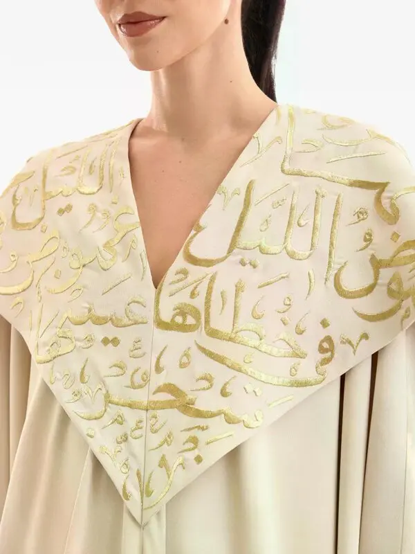 GEMY MAALOUF Calligraphy-embroidered Hooded Kaftan - Neutrals