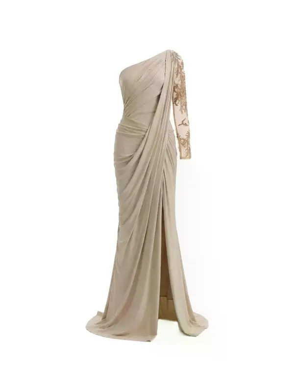 GEMY MAALOUF One-shoulder Beaded Draped Dress - Neutrals