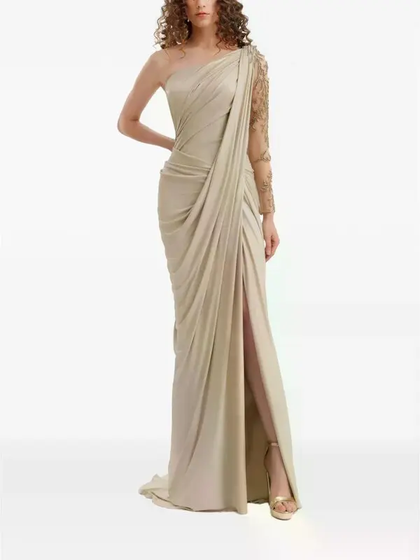 GEMY MAALOUF One-shoulder Beaded Draped Dress