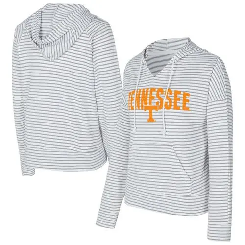 CONCEPTS SPORT Gray Tennessee Volunteers French Terry Striped V-neck Pullover Hoodie - White