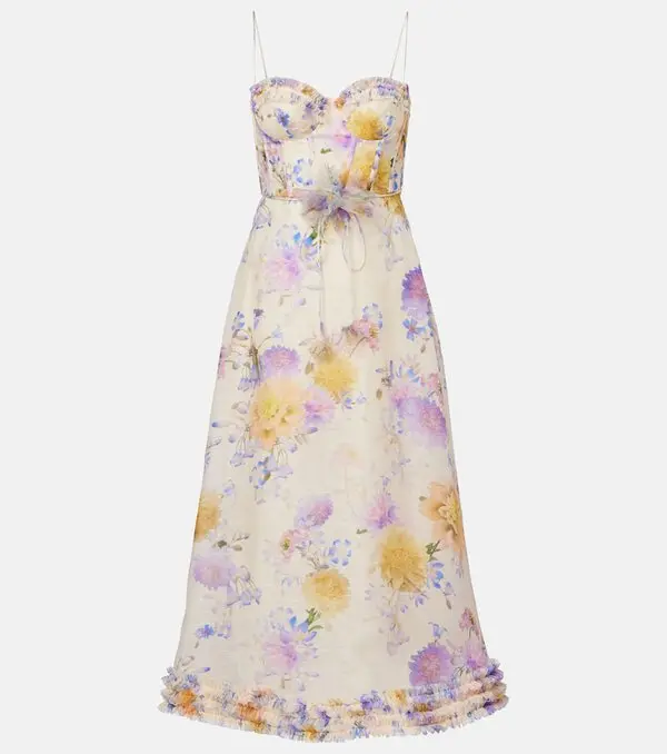 Zimmermann Luna Floral Linen And Silk Midi Dress - White