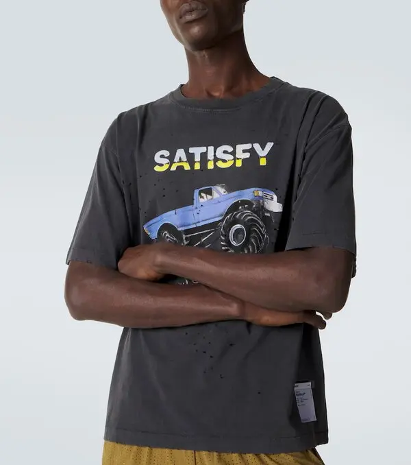 Satisfy Mothtech Distressed Cotton Jersey T-shirt - Black