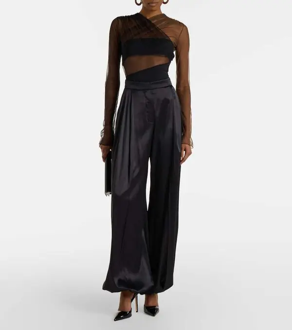NENSI DOJAKA Cutout Ruched Sheer Bodysuit - Black