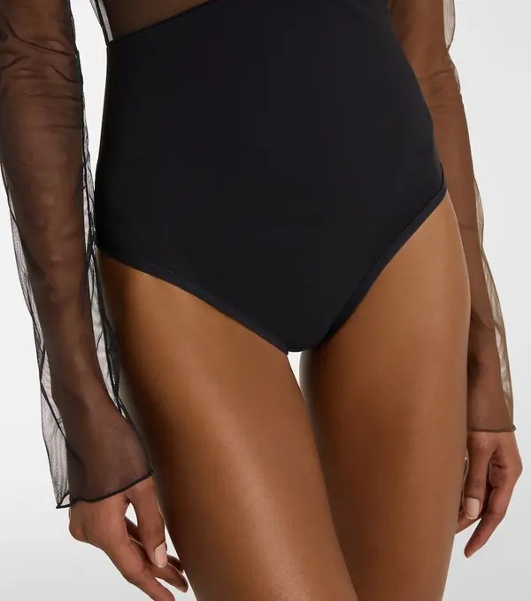 NENSI DOJAKA Cutout Ruched Sheer Bodysuit - Black