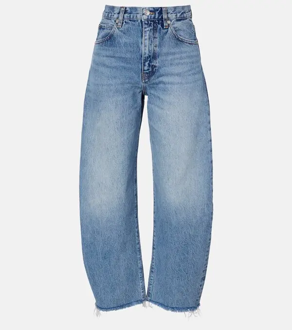 FRAME Bubble Cropped Barrel-leg Jeans - Blue