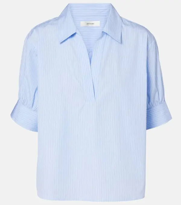 FRAME Striped Cotton Poplin Top