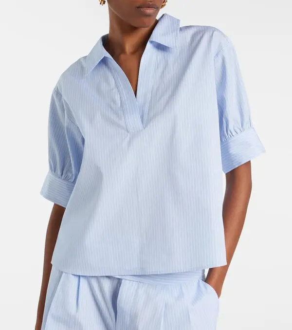 FRAME Striped Cotton Poplin Top