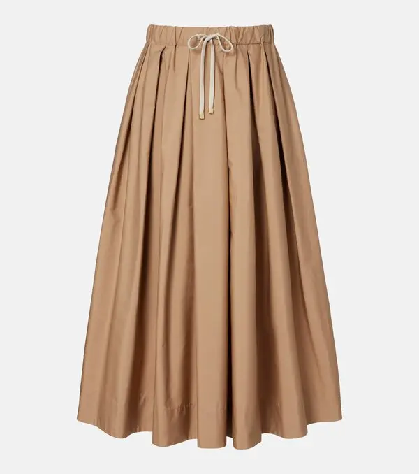 Max Mara Pineta Pleated Cotton Poplin Midi Skirt - Beige