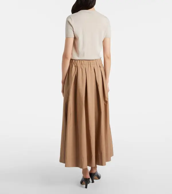 Max Mara Pineta Pleated Cotton Poplin Midi Skirt - Beige
