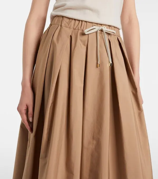 Max Mara Pineta Pleated Cotton Poplin Midi Skirt - Beige