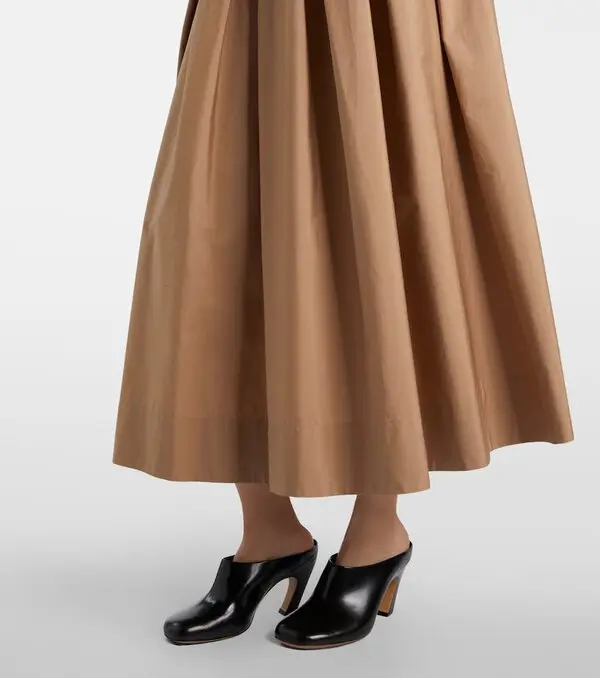 Max Mara Pineta Pleated Cotton Poplin Midi Skirt - Beige