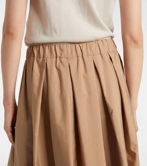 Max Mara Pineta Pleated Cotton Poplin Midi Skirt - Beige
