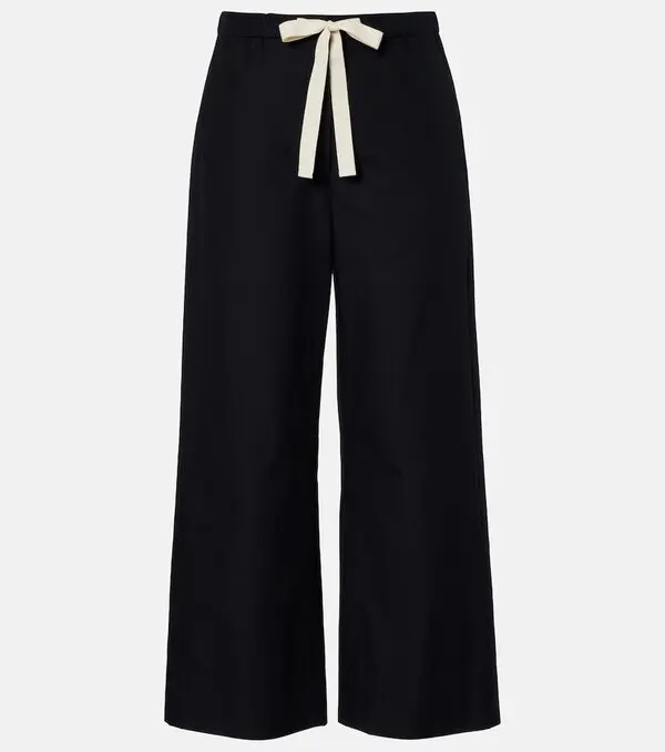Max Mara Cotton Cropped Wide-leg Pants - Black