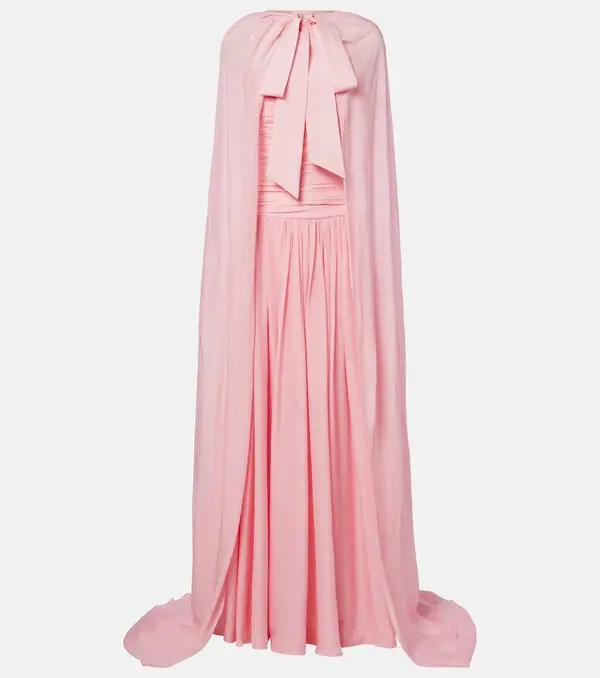 LA FUORI Petal Draped Caped Gown - Pink