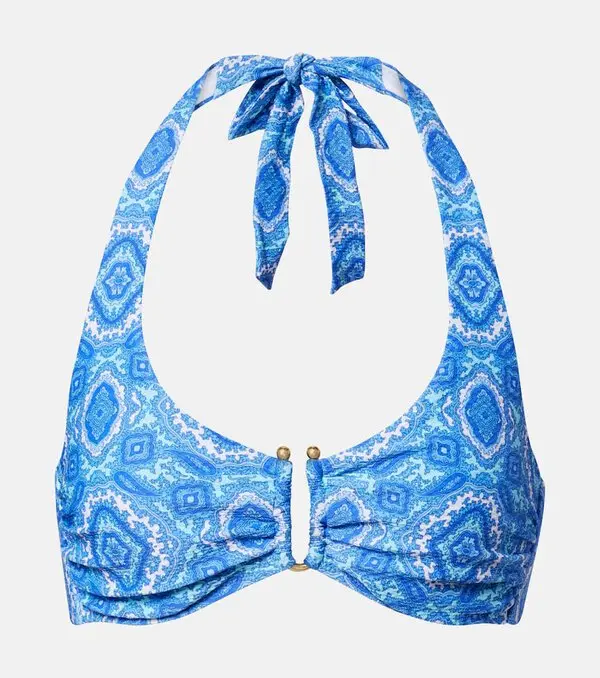 Heidi Klein Mykonos Printed Triangle Bikini Top - Blue