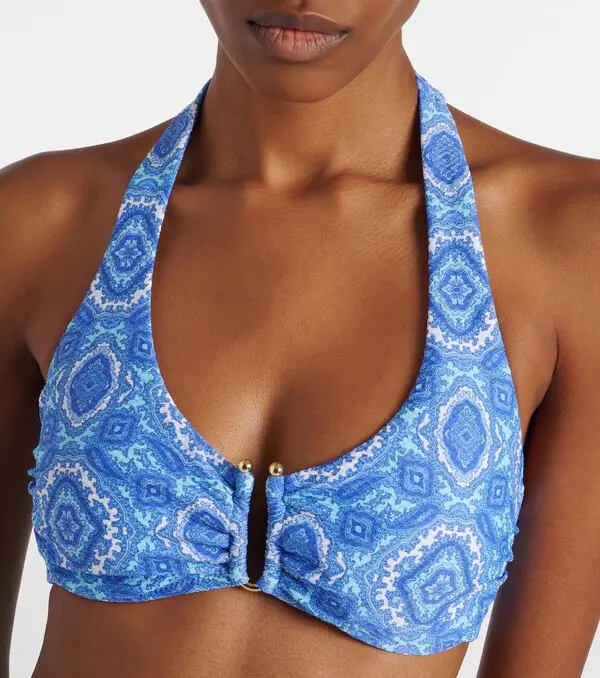 Heidi Klein Mykonos Printed Triangle Bikini Top - Blue