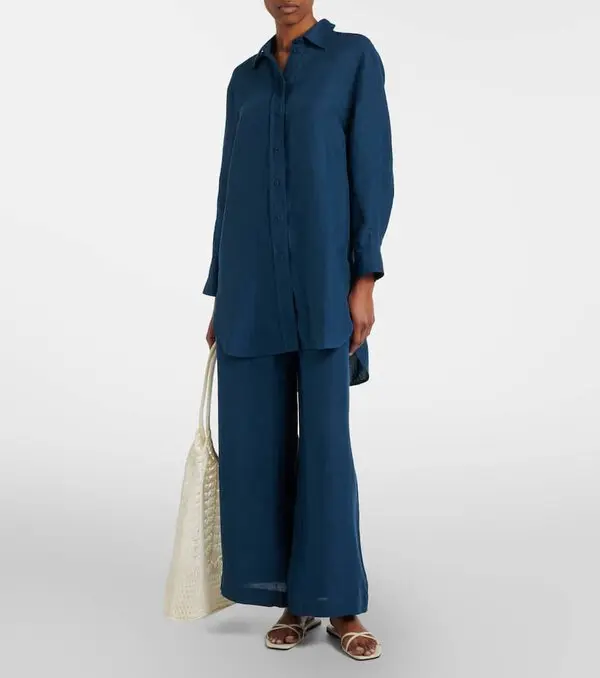 ERES Linen Wide-leg Pants - Blue