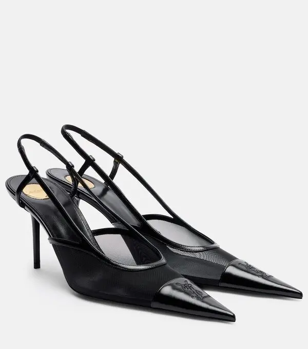 Saint Laurent Renée 75 Mesh And Leather Slingback Pumps - Black