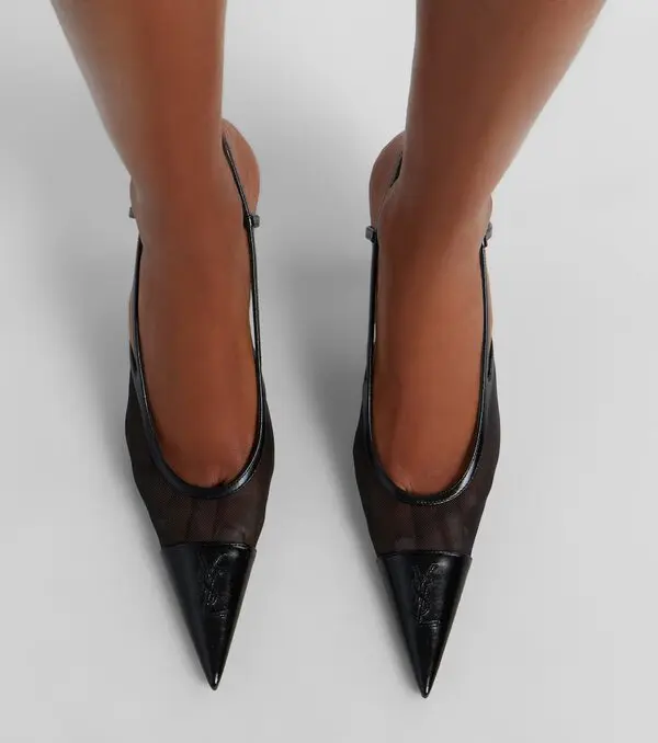 Saint Laurent Renée 75 Mesh And Leather Slingback Pumps
