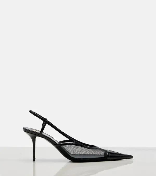 Saint Laurent Renée 75 Mesh And Leather Slingback Pumps